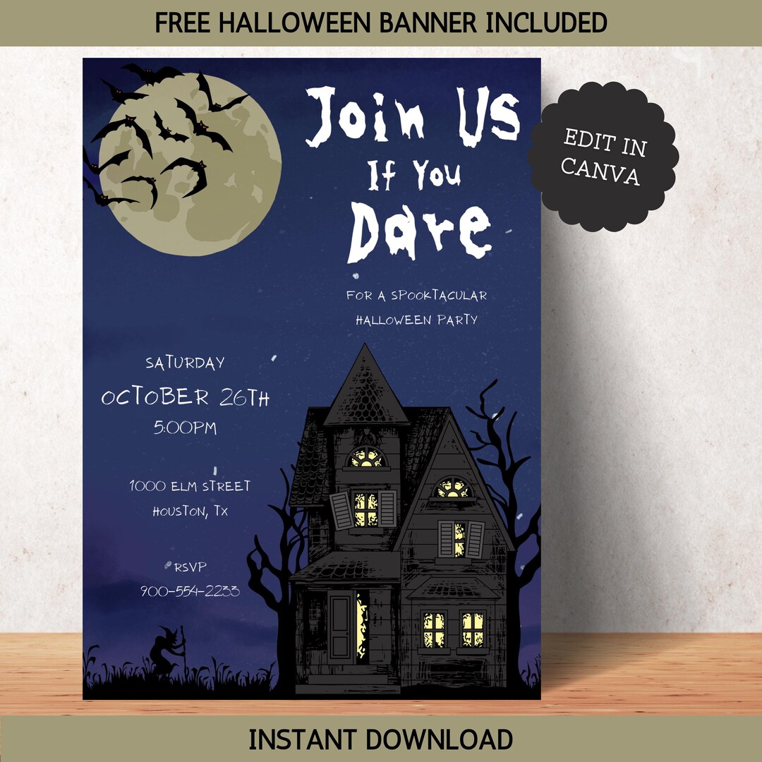 Haunted House Halloween Invitation Digital Download, October Witch ...