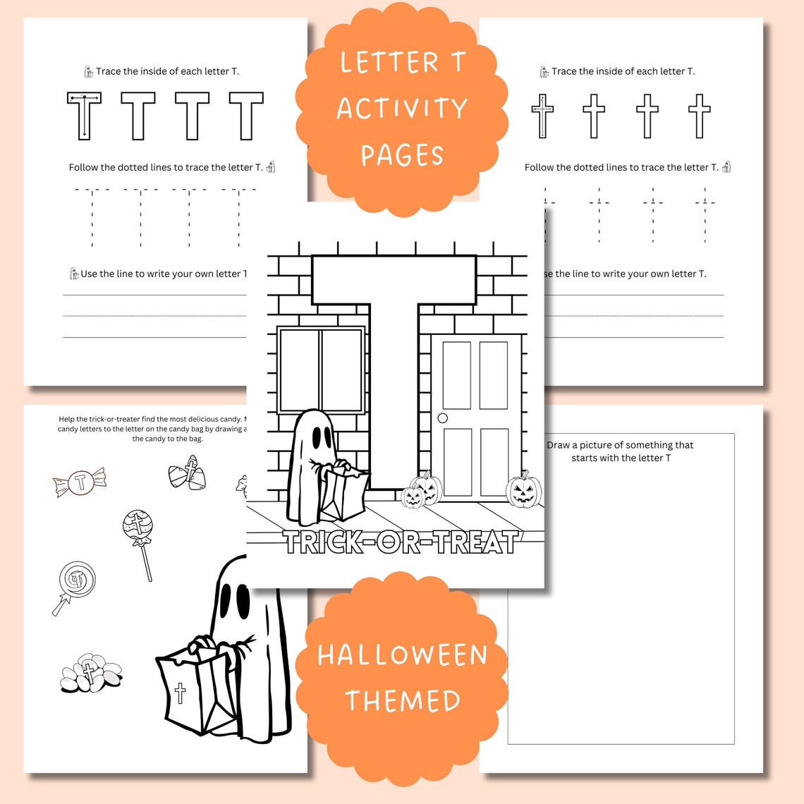 Alphabet Tracing Worksheets Halloween ABC, Letter T Coloring Activity ...