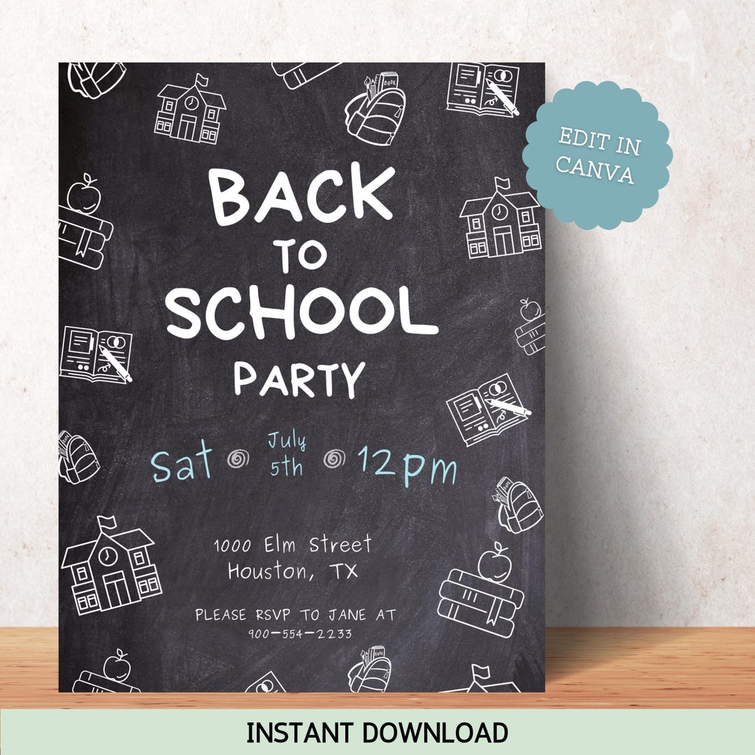 Back to School Party Invitation Template, Editable Printable Bash ...