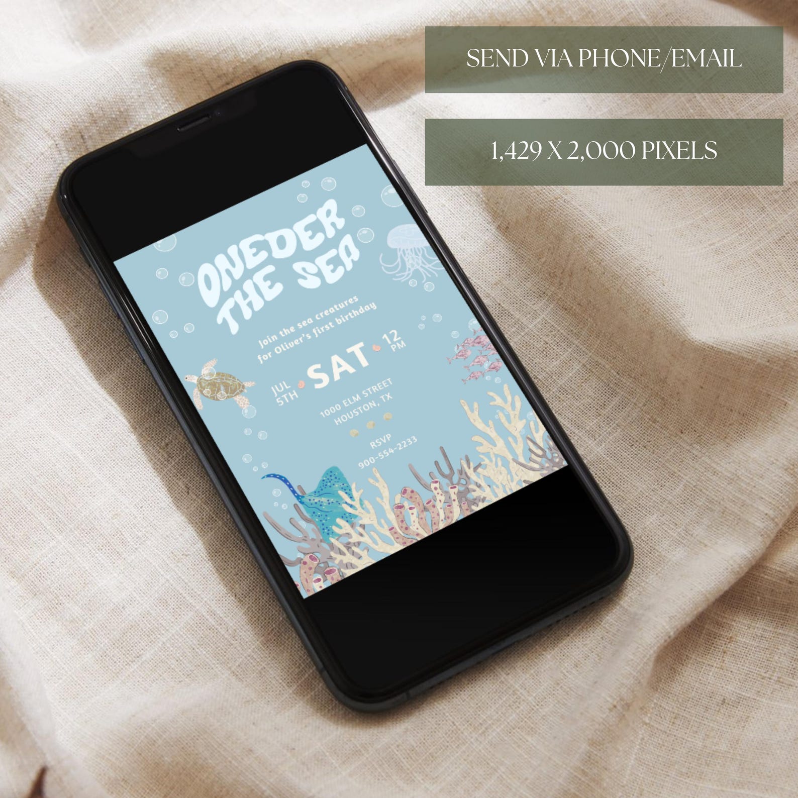 Oneder the Sea First Birthday Party Invitation, Under the Sea Ocean ...