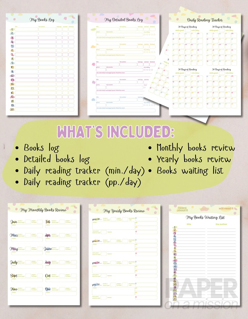 Kids Reading Planner Digital Download. Books Log for Kids.colorful ...
