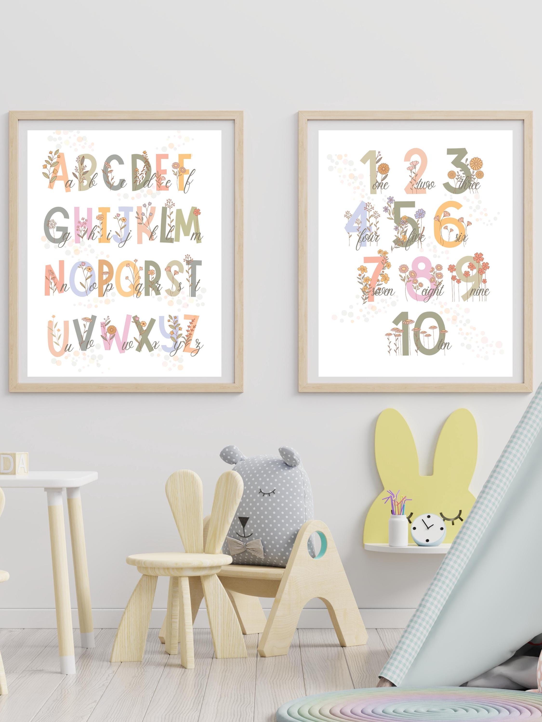Educational ABC and Numbers Posters. Flower Theme Nursery Wall Art ...