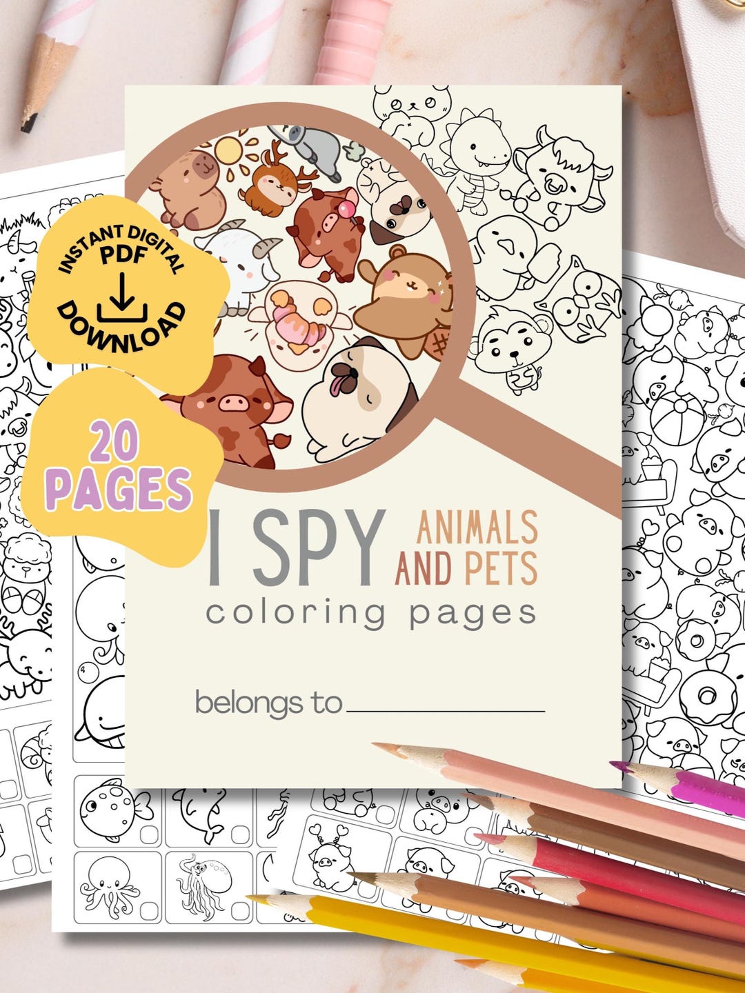 I Spy Animals & Pets Coloring Pages: Kids Activity (digital Download ...