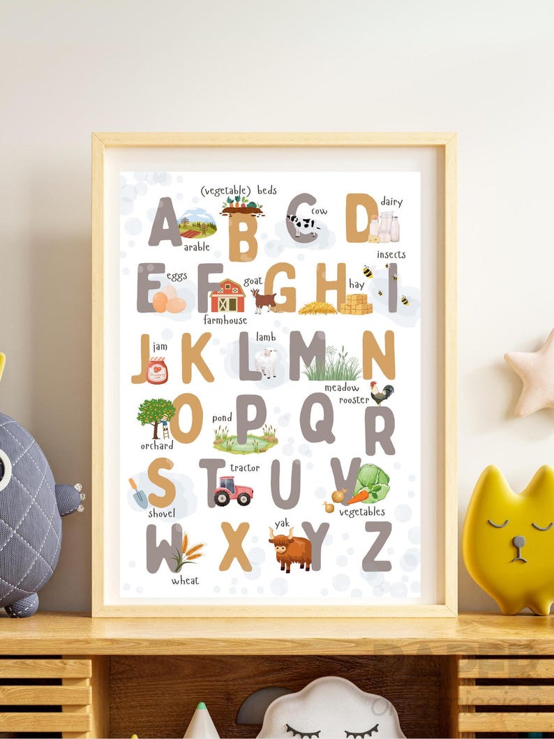 ABC and Numbers Posters in Farm Theme. Educational Nursery Wall Art ...