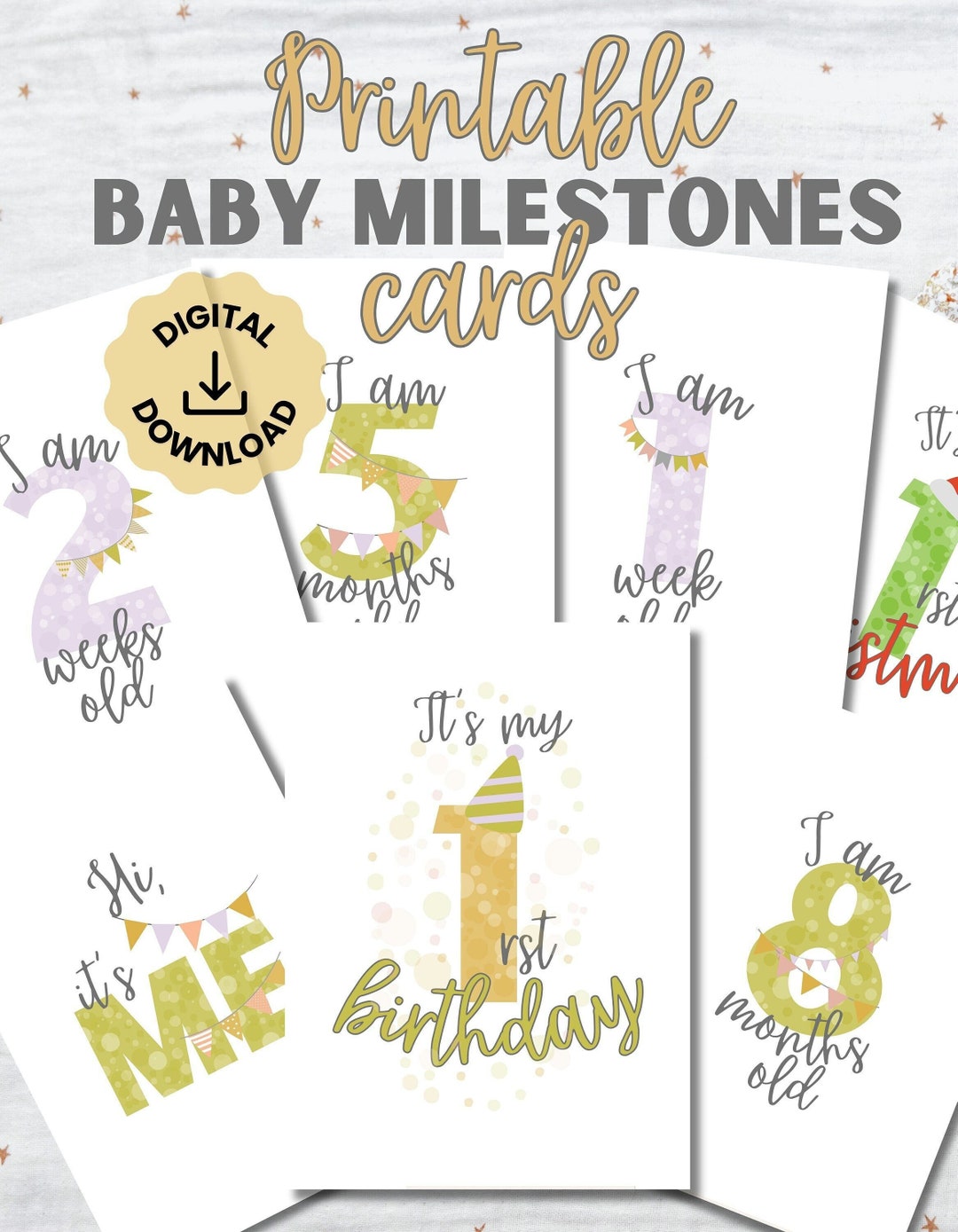 Baby Milestones Cards. Printable Set of 24 Weekly and Monthly ...