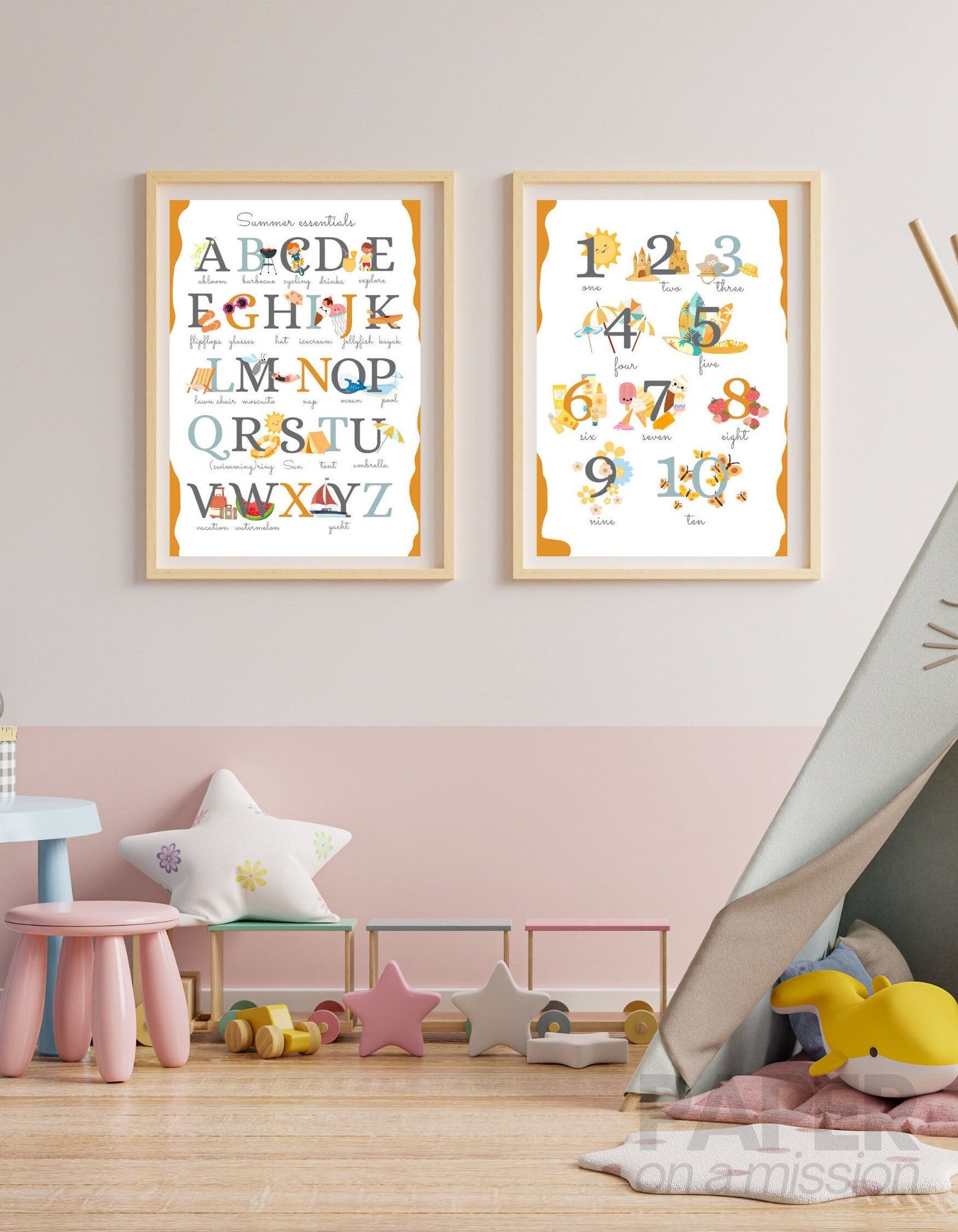 ABC and Numbers Poster, Alphabet, Playroom Decor, Nursery Wall Art ...