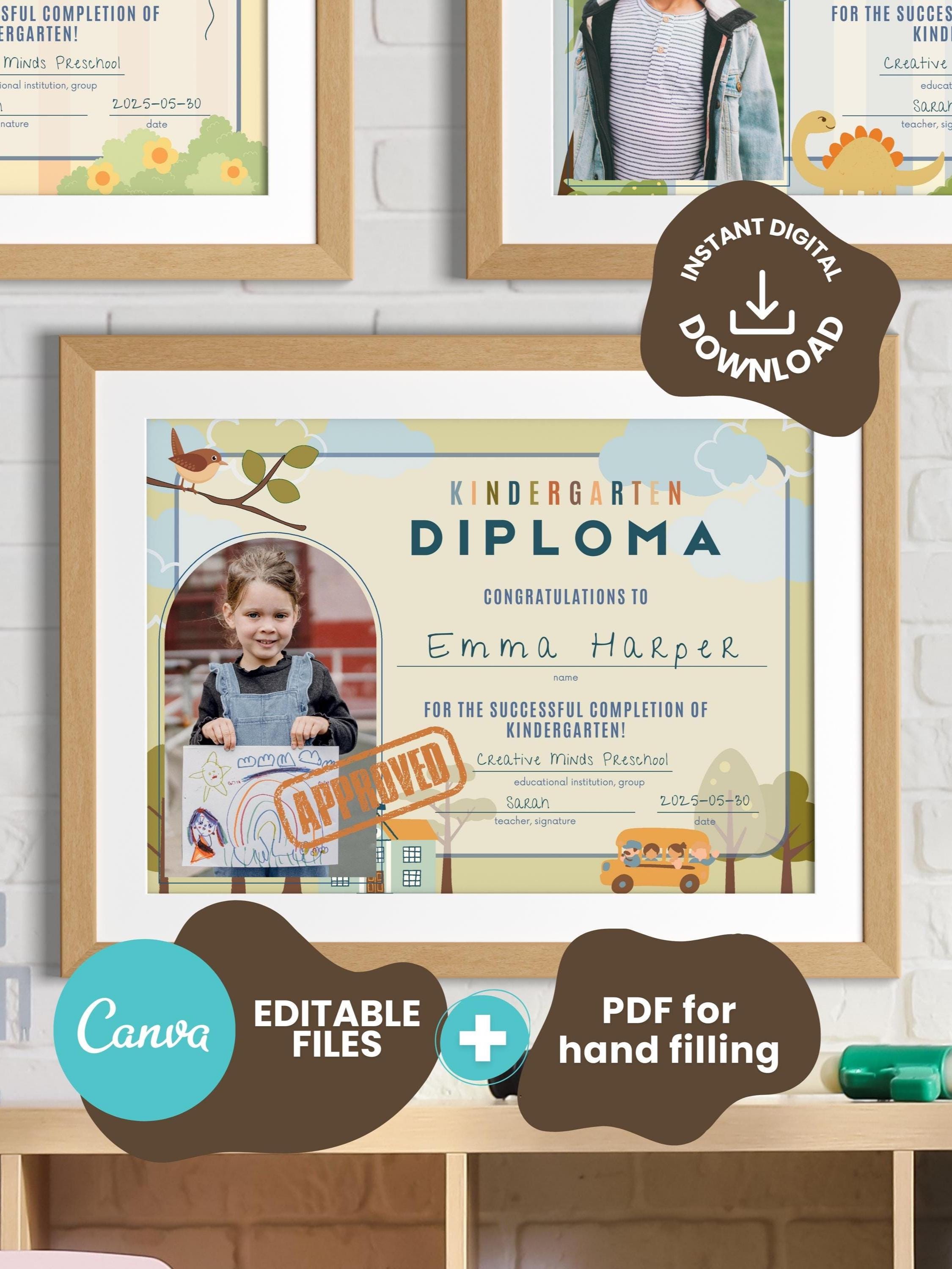 Editable Kindergarten Diploma Templates. Preschool Graduation ...