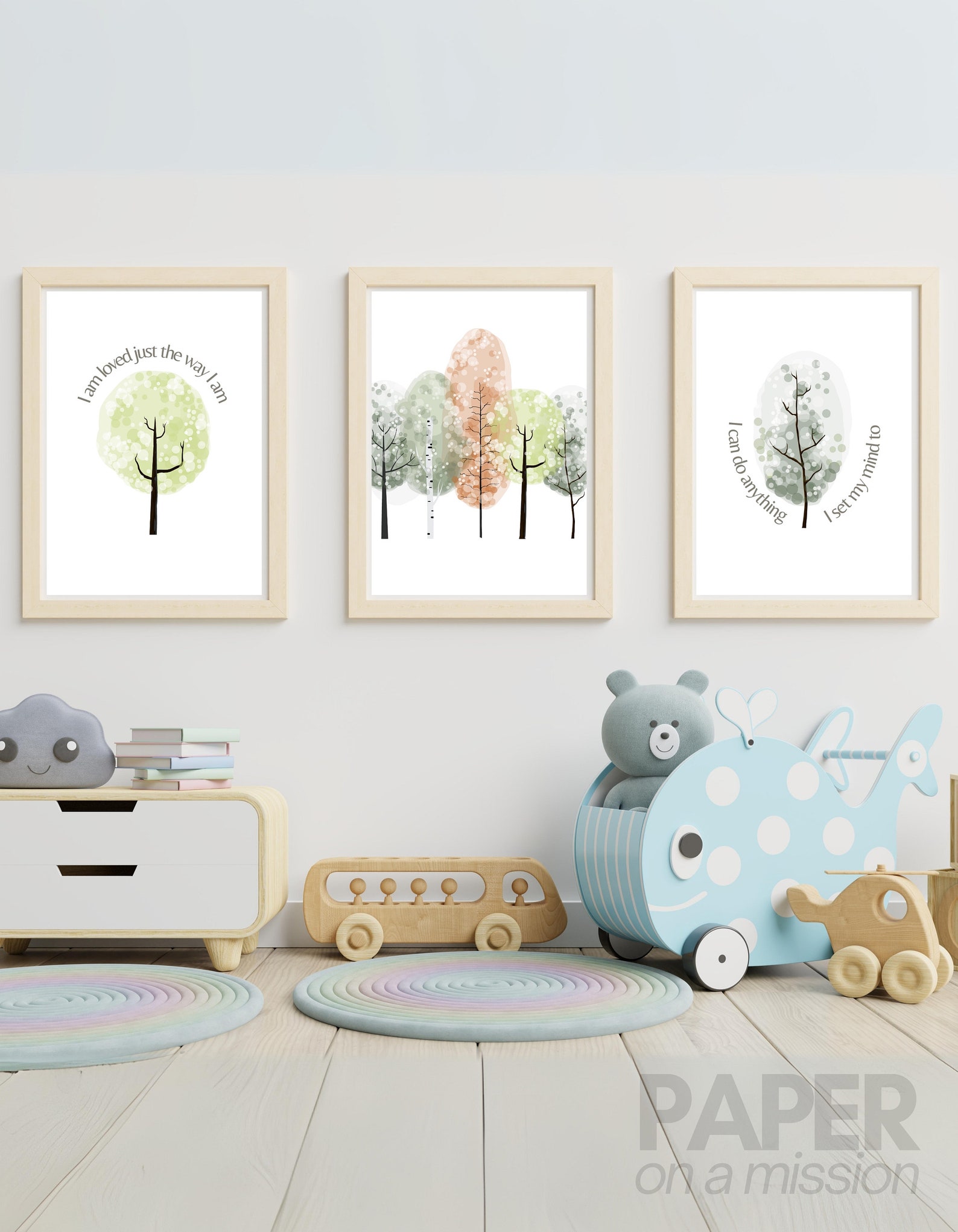Wall Art Trees Theme Posters Set With Affirmations for Kids' Room ...