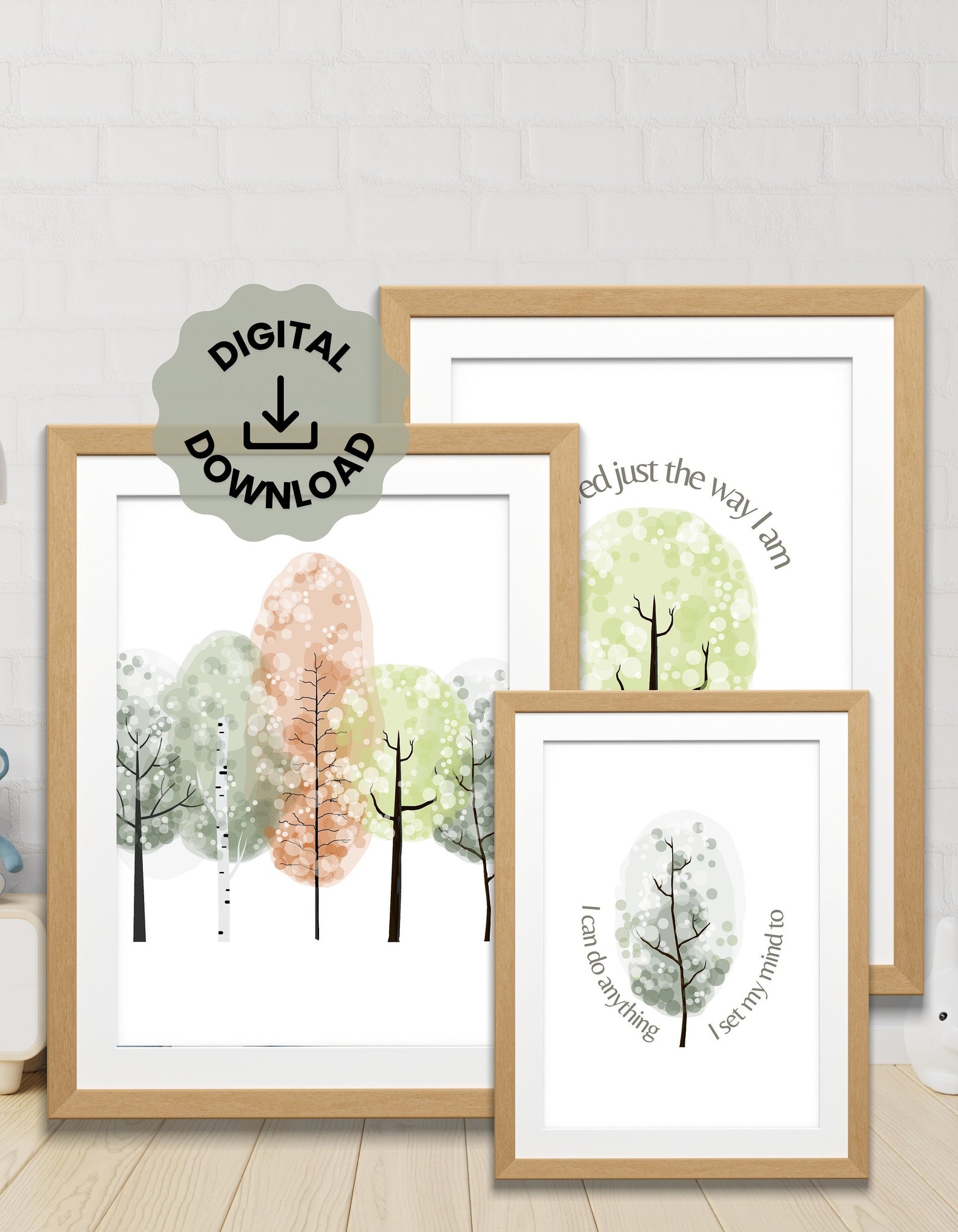 Wall Art Trees Theme Posters Set With Affirmations for Kids' Room ...
