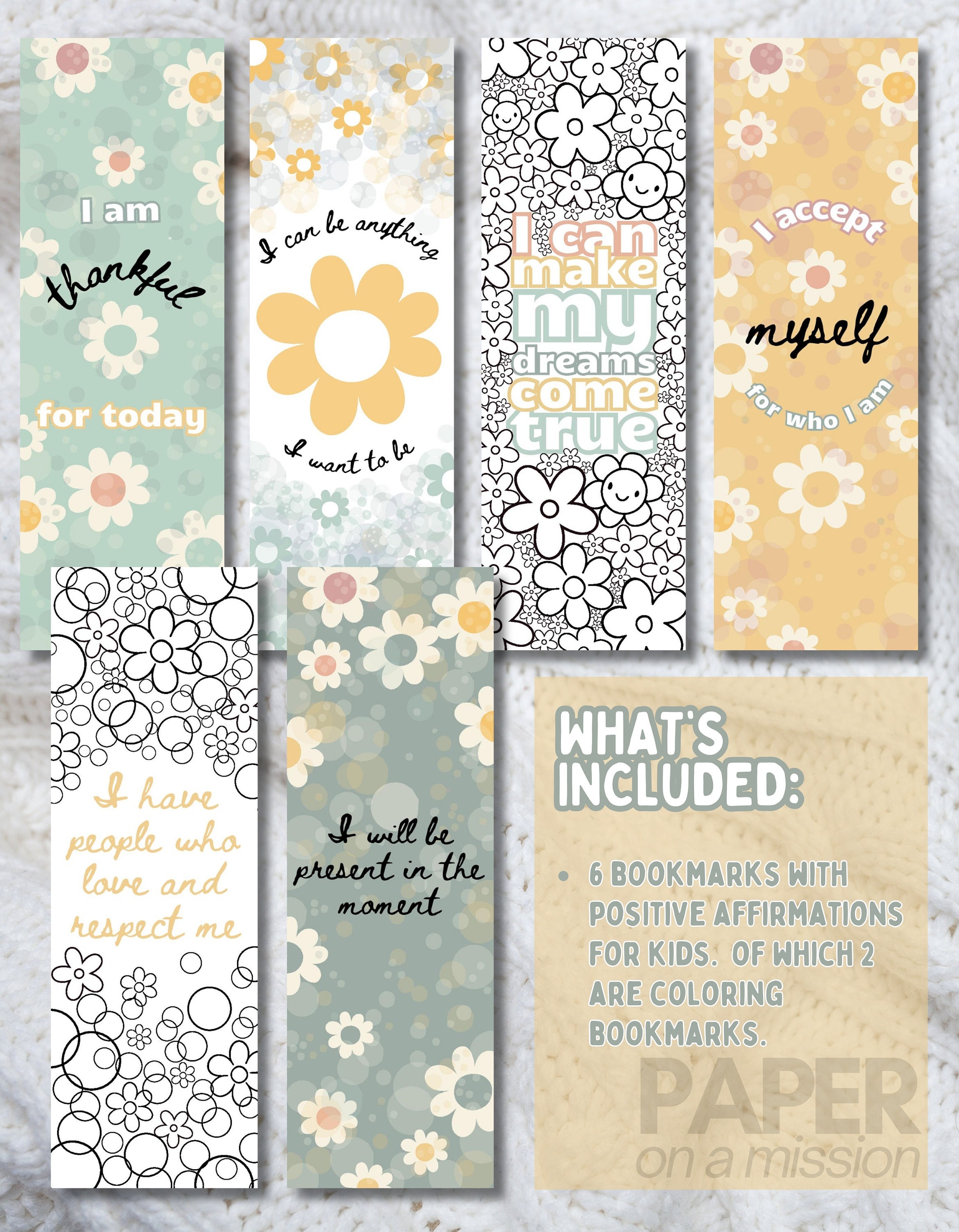 Bookmarks Positive Affirmations for Kids. Flowers Bookmarks for ...