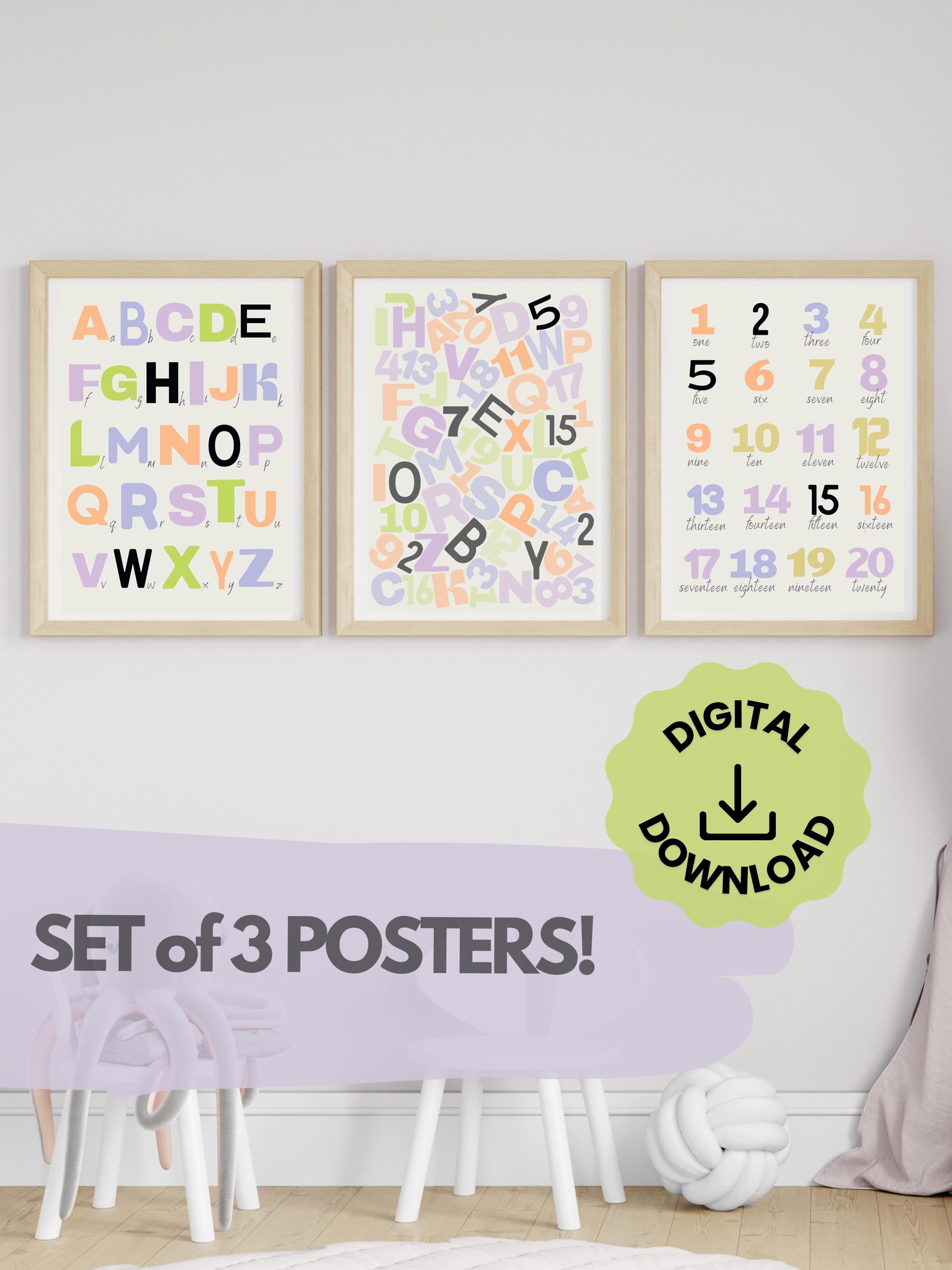 Alphabet & Numbers Poster Set: Colorful Nursery Wall Art (digital ...