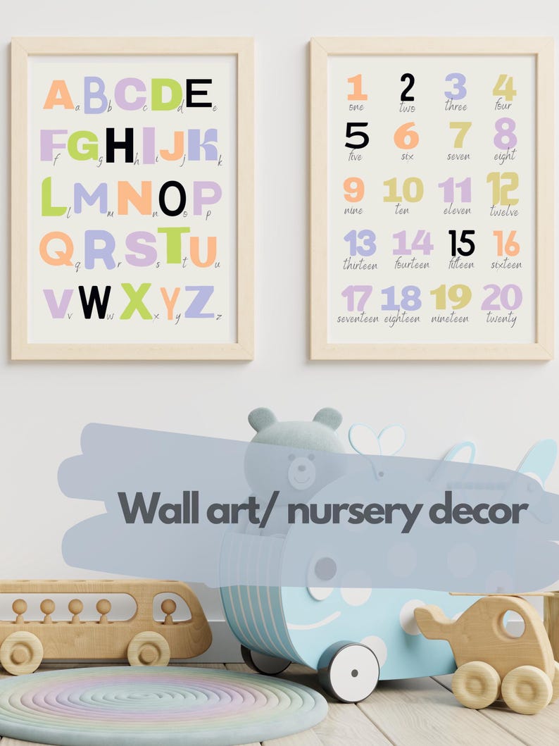 Alphabet & Numbers Poster Set: Colorful Nursery Wall Art (digital ...