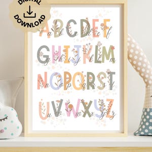Educational ABC and Numbers Posters. Flower Theme Nursery Wall Art ...