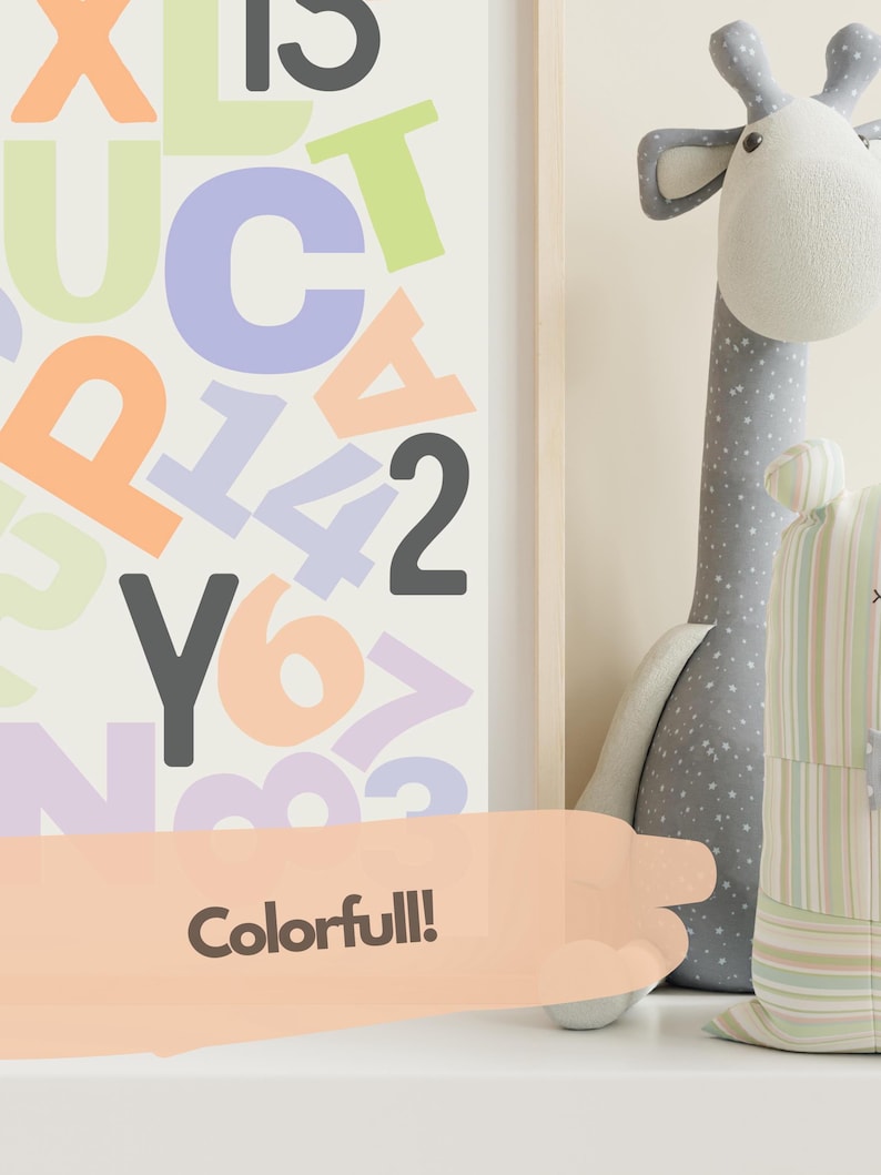 Alphabet & Numbers Poster Set: Colorful Nursery Wall Art (digital ...
