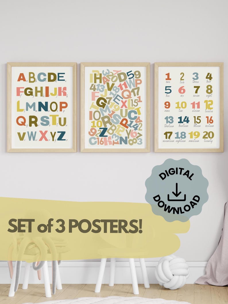 Educational ABC and Numbers Posters. Colorful Alphabet Print for ...