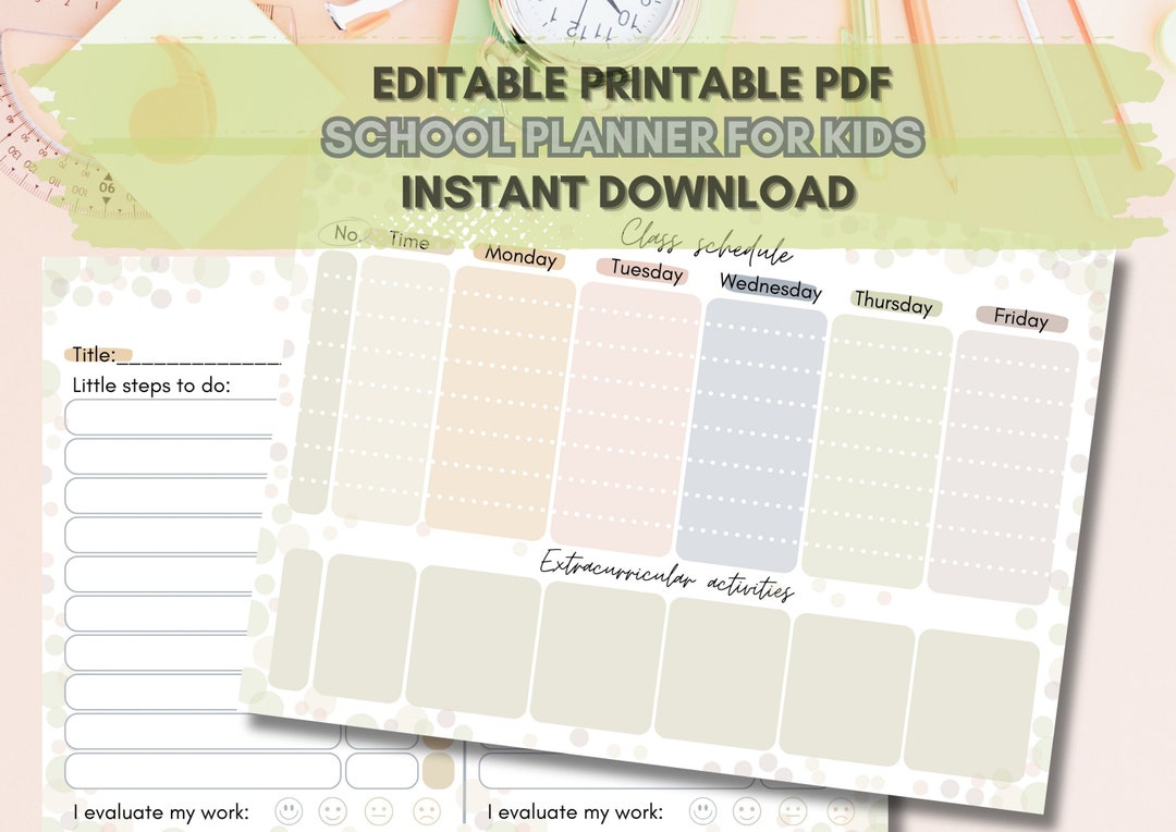 Kids School Planner Printable Bundle: Weekly & Monthly (instant ...