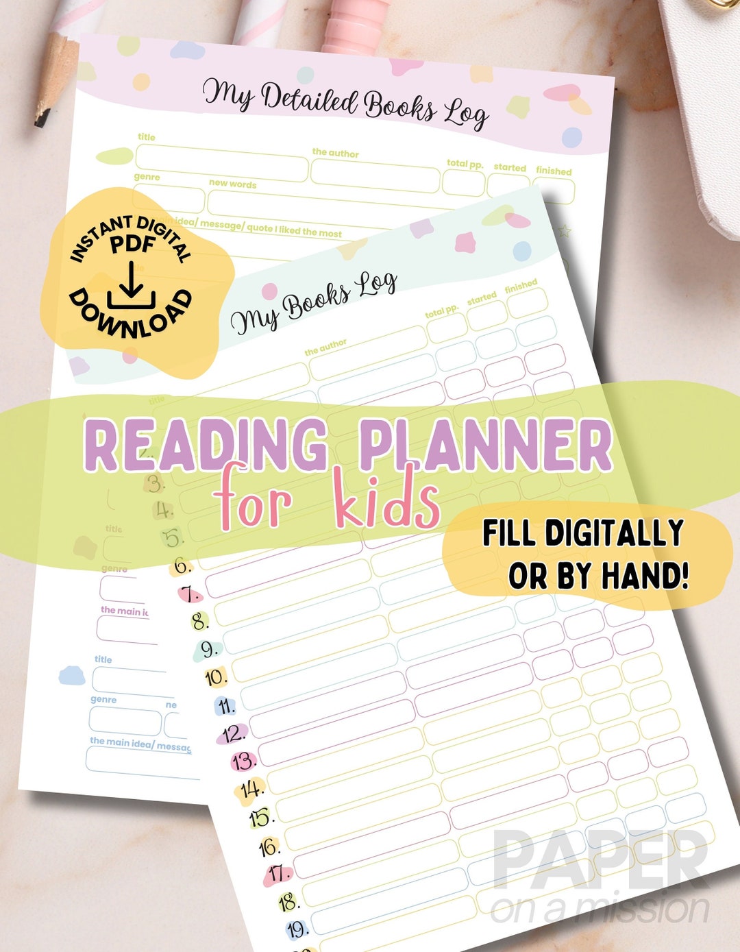 Kids Reading Planner Digital Download. Books Log for Kids.colorful ...