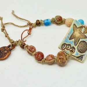 Sea Shell Beach Bracelet, Boho Blue Ceramic Cuff, Casual Ocean Art ...