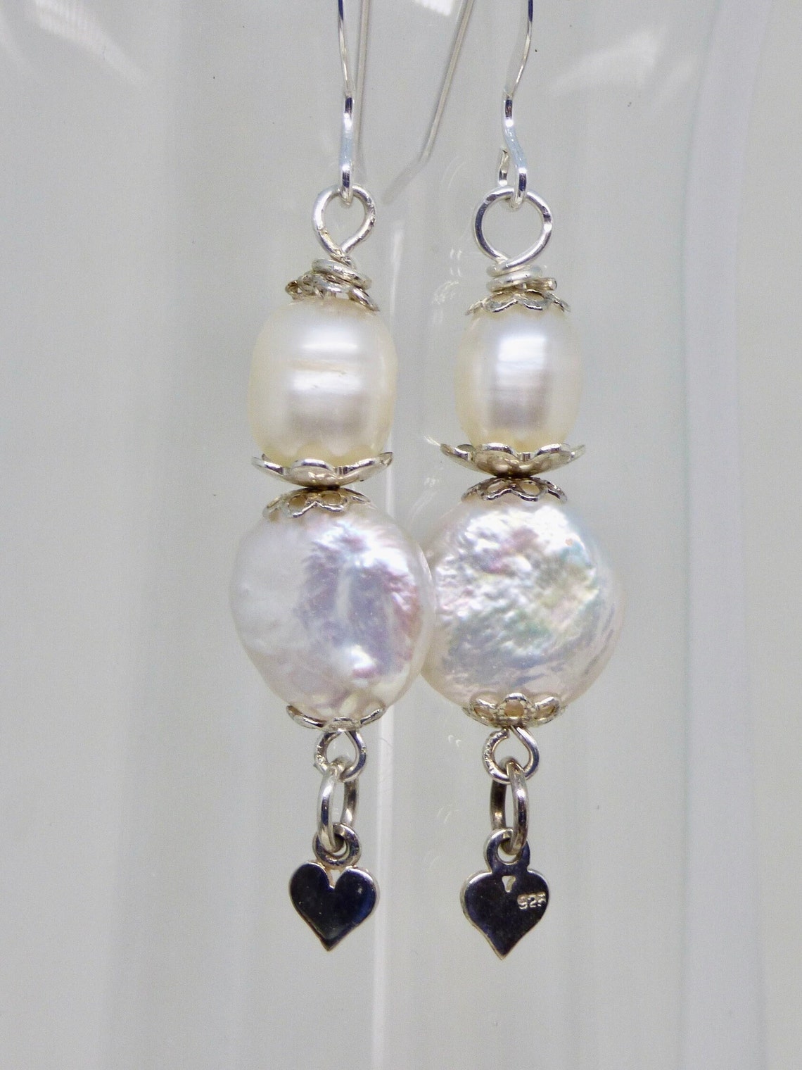 Freshwater Coin and Potato Pearls With Tiny Sterling Silver Hearts ...