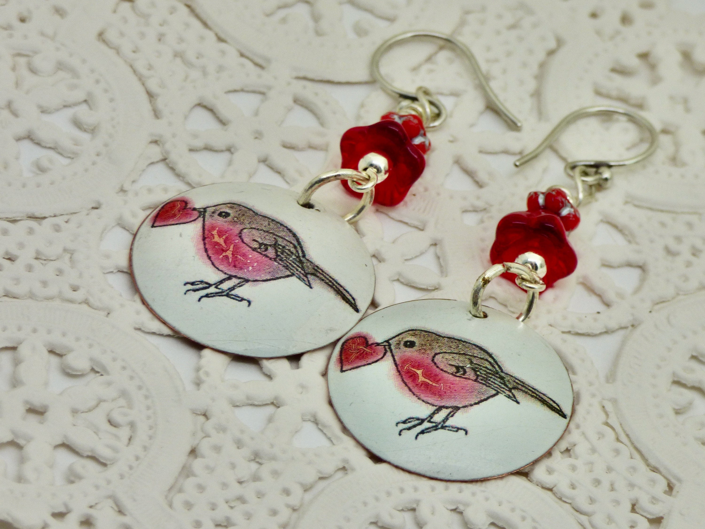 Red Robin Earrings, Handmade Bird Art Jewelry, Gift for Birders, Nature ...