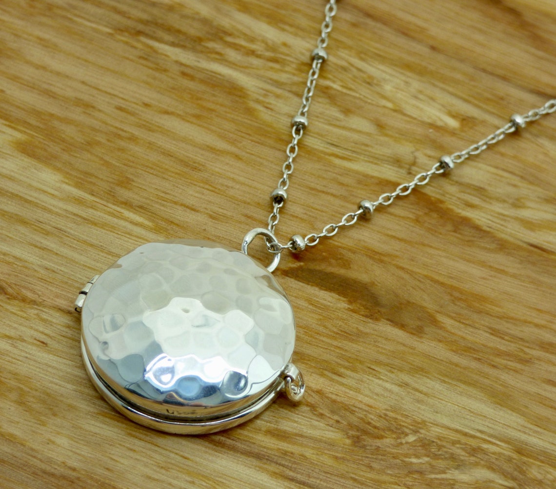 Round Sterling Locket With Hammer Finish on Unique Chain. | Etsy