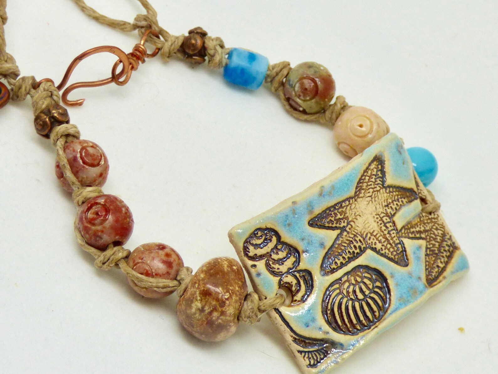 Sea Shell Beach Bracelet Boho Blue Ceramic Cuff Casual Ocean - Etsy