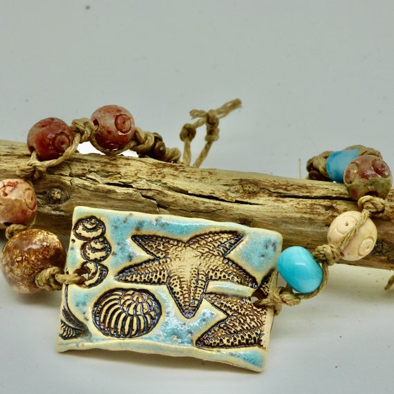 Sea Shell Beach Bracelet Boho Blue Ceramic Cuff Casual Ocean - Etsy