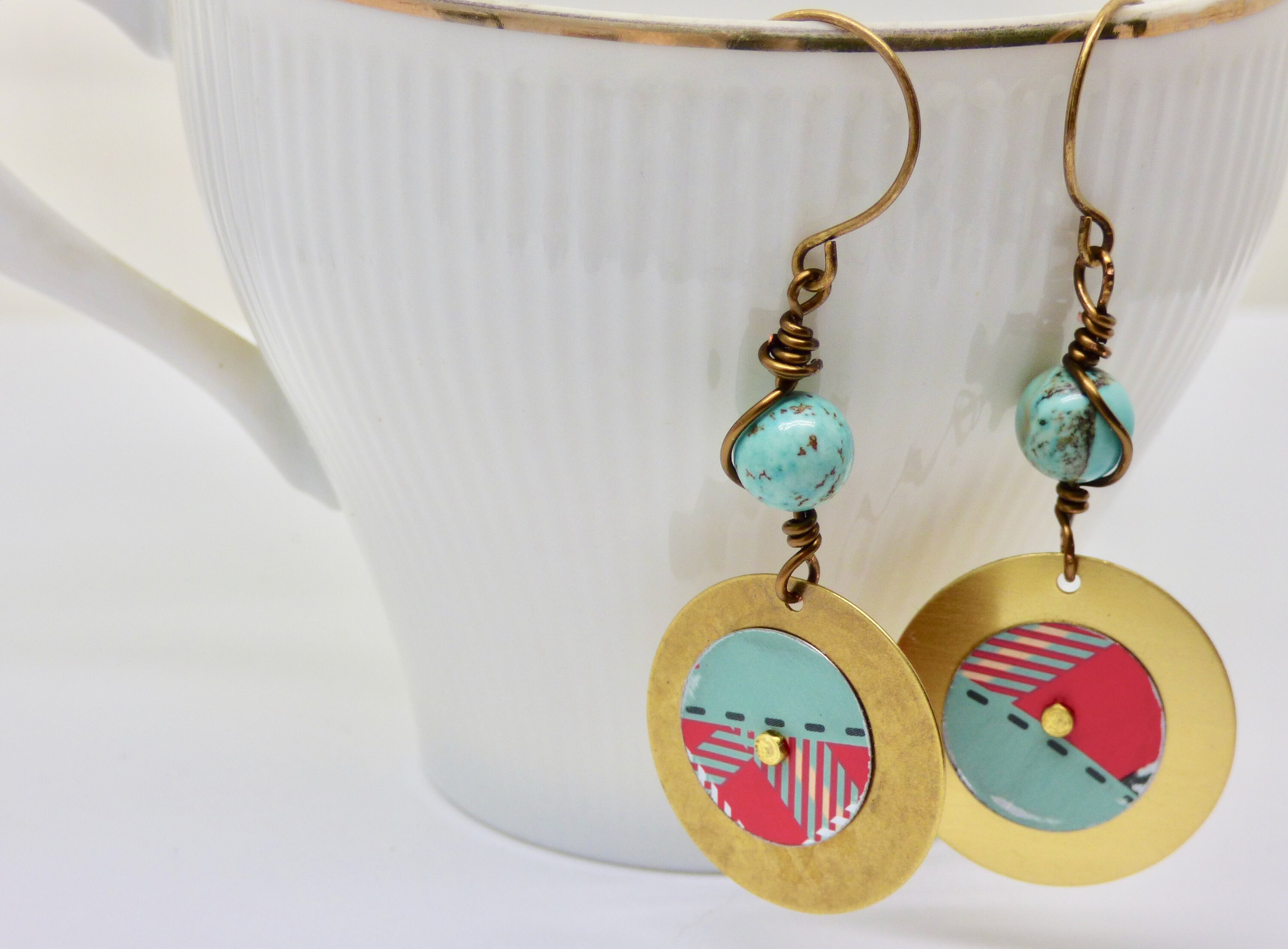 Handmade Modern Plaid Earrings Red and Gold Geometric - Etsy