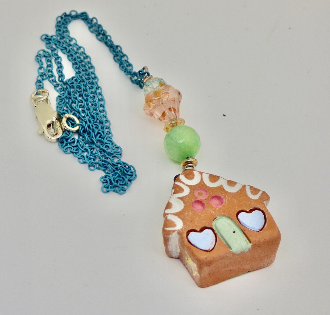 Miniature Gingerbread House Charm Necklace, Handmade Candy House ...