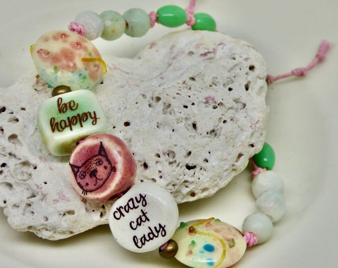 Tuxedo Cat Bracelet, Feline Art Beaded Bracelet, Boho Pretty Pet ...