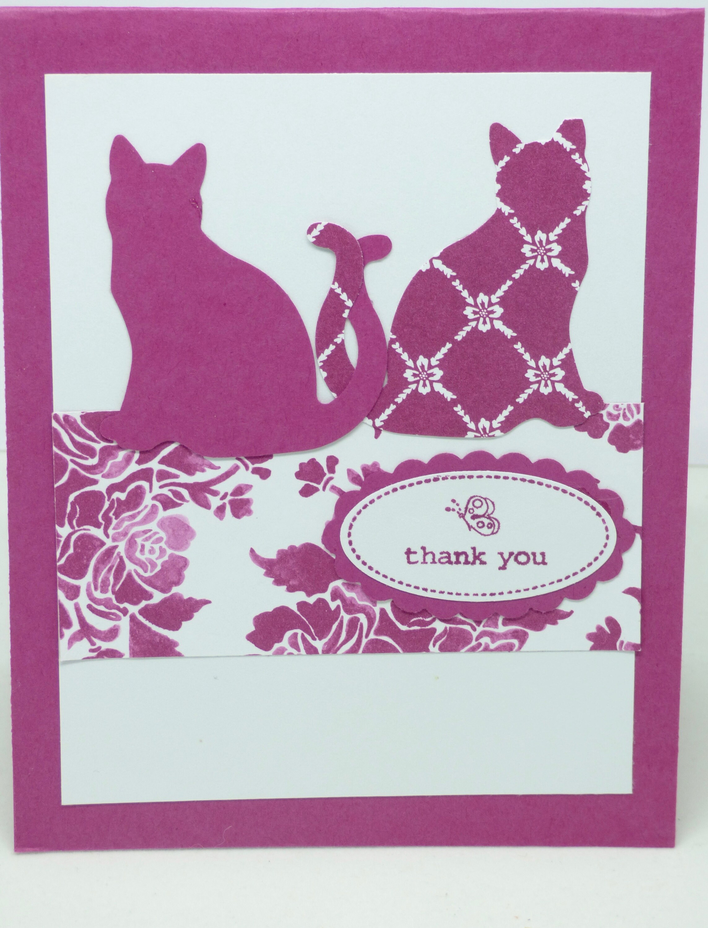 Thank You Card, Feline Thanks Greeting Card, Feminine Floral, Spring ...