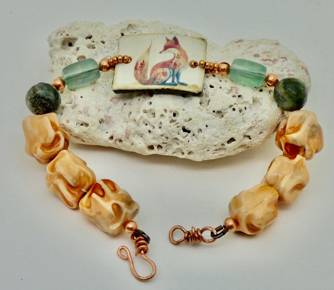 Fox Bracelet, Nature Inspired Handmade Beaded Animal Art Jewelry ...
