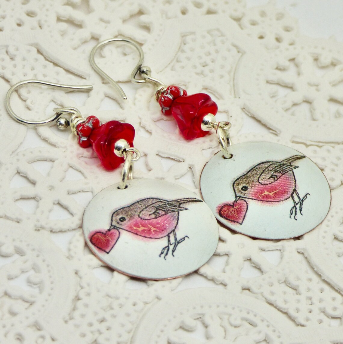 Red Robin Earrings, Handmade Bird Art Jewelry, Gift for Birders, Nature ...
