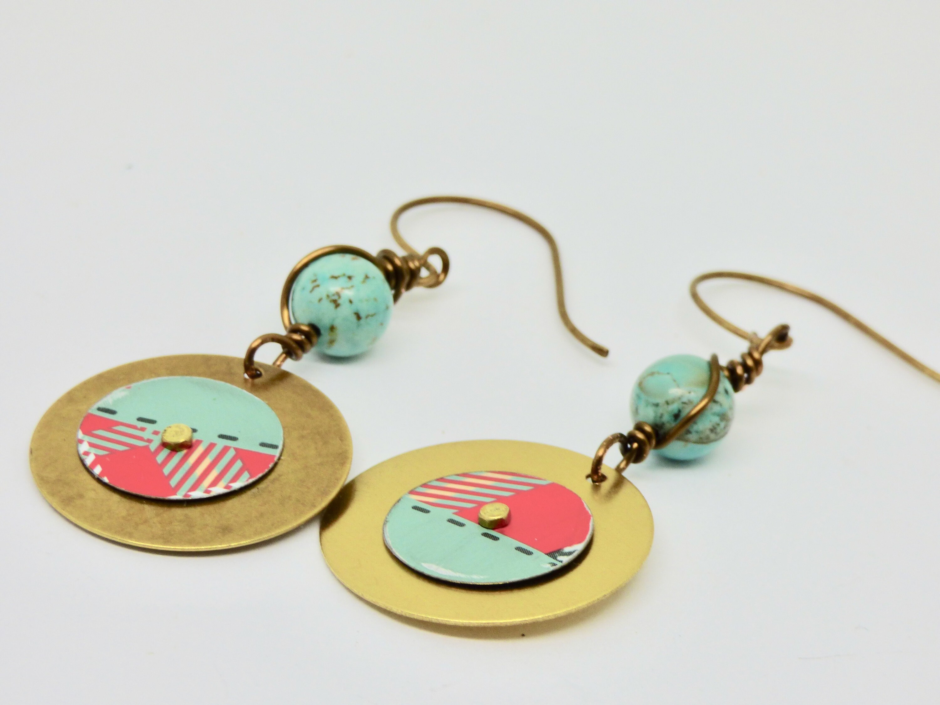 Handmade Modern Plaid Earrings Red and Gold Geometric - Etsy