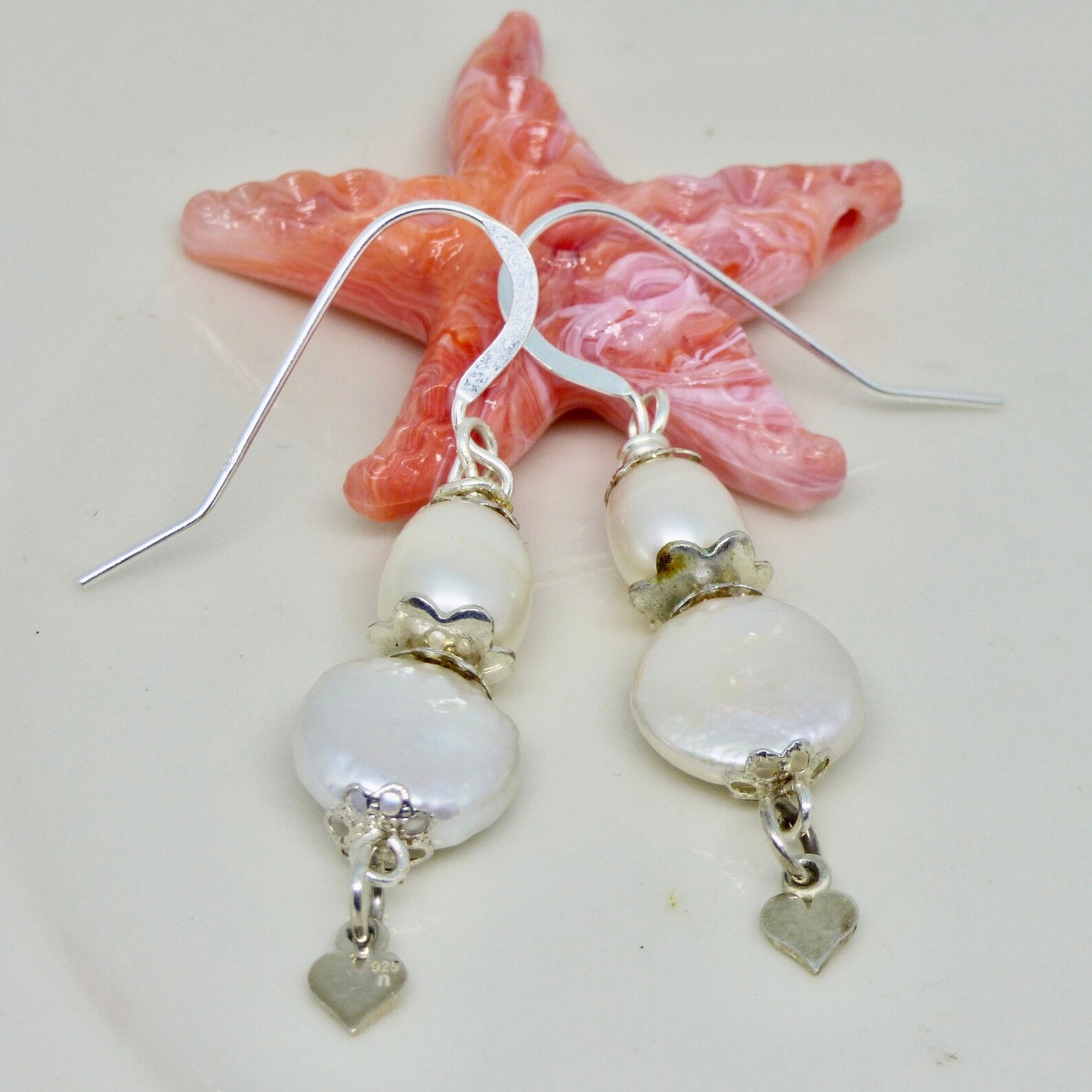 Freshwater Coin and Potato Pearls With Tiny Sterling Silver Hearts ...