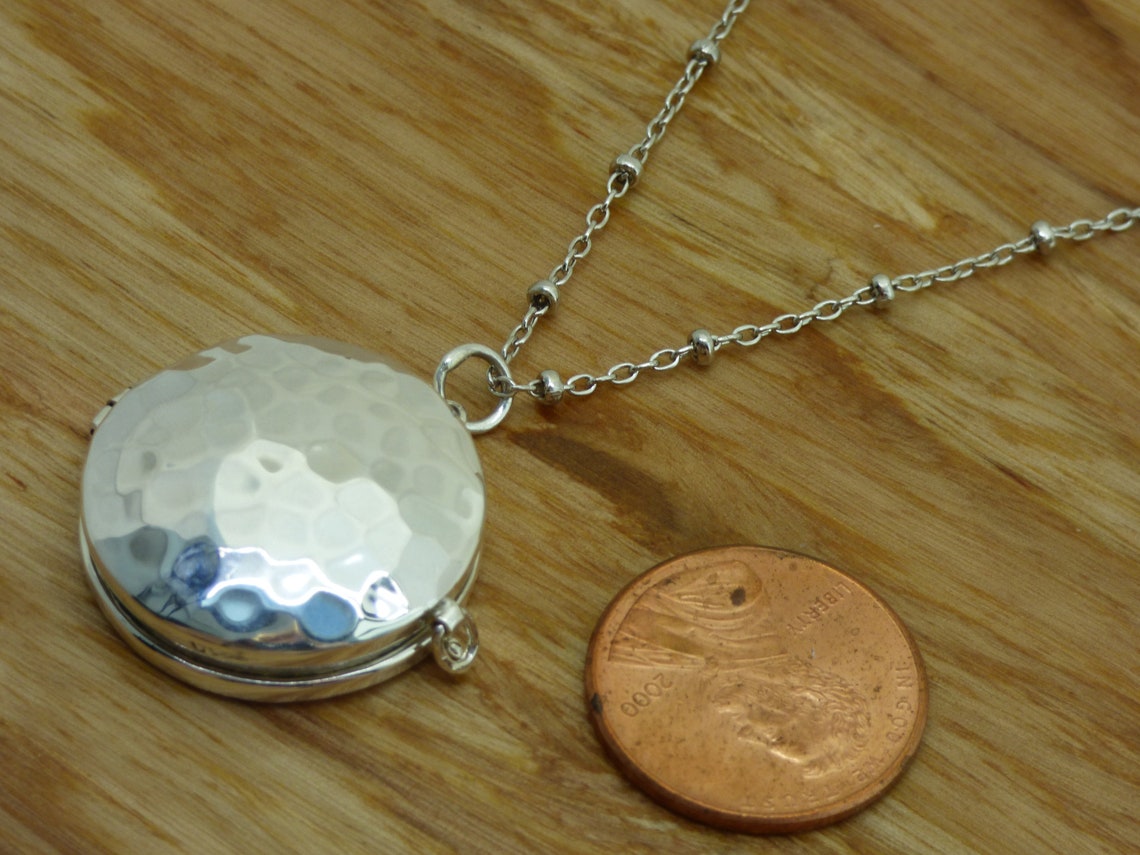 Round Sterling Locket With Hammer Finish on Unique Chain. | Etsy