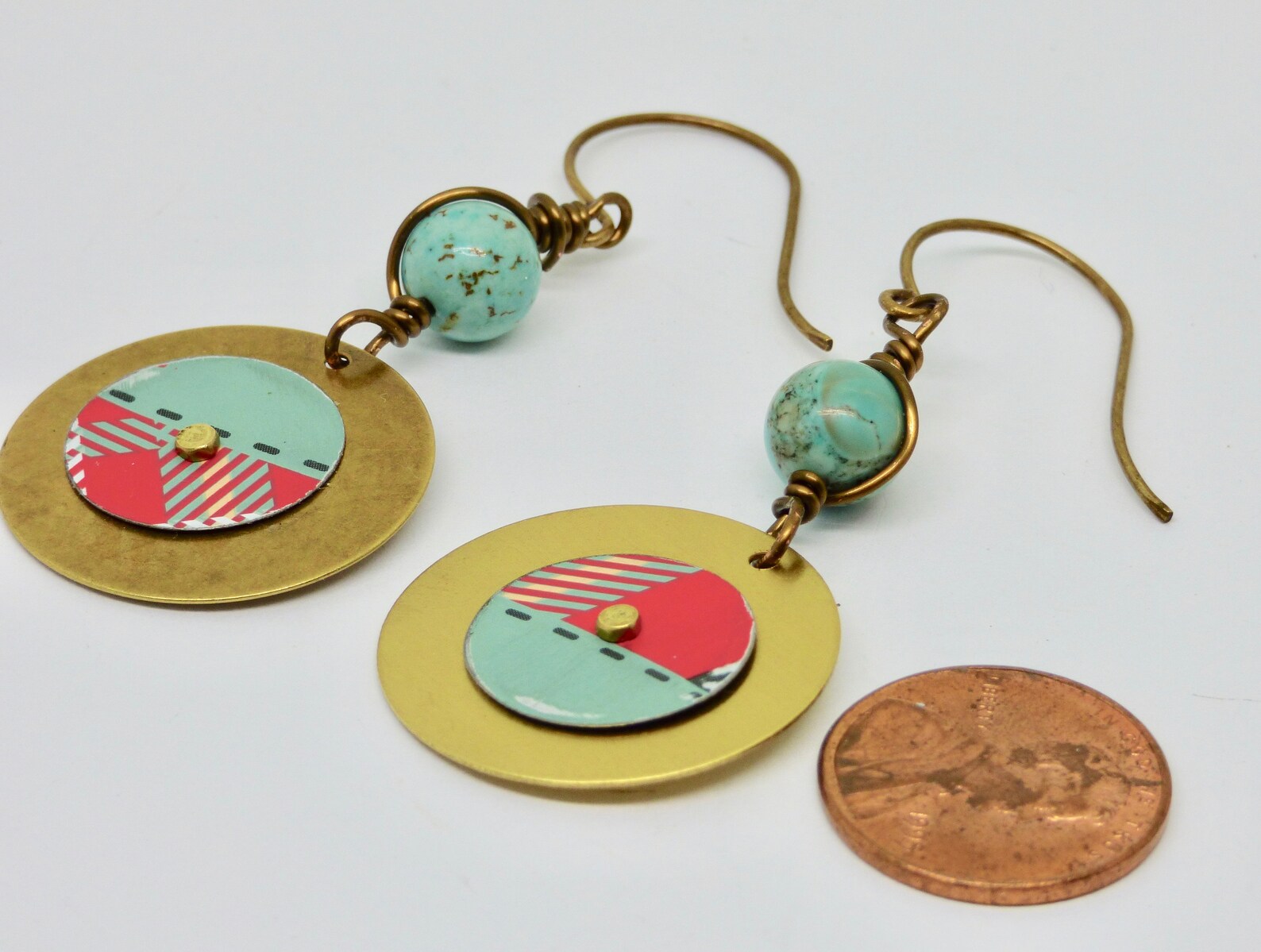 Handmade Modern Plaid Earrings Red and Gold Geometric - Etsy