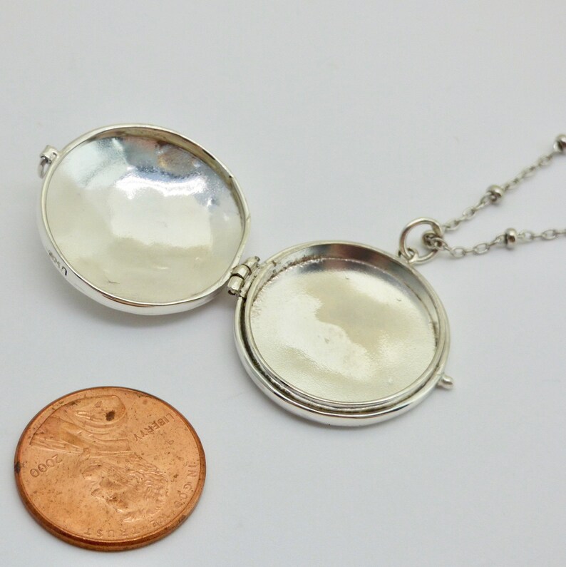 Round Sterling Locket With Hammer Finish on Unique Chain. | Etsy