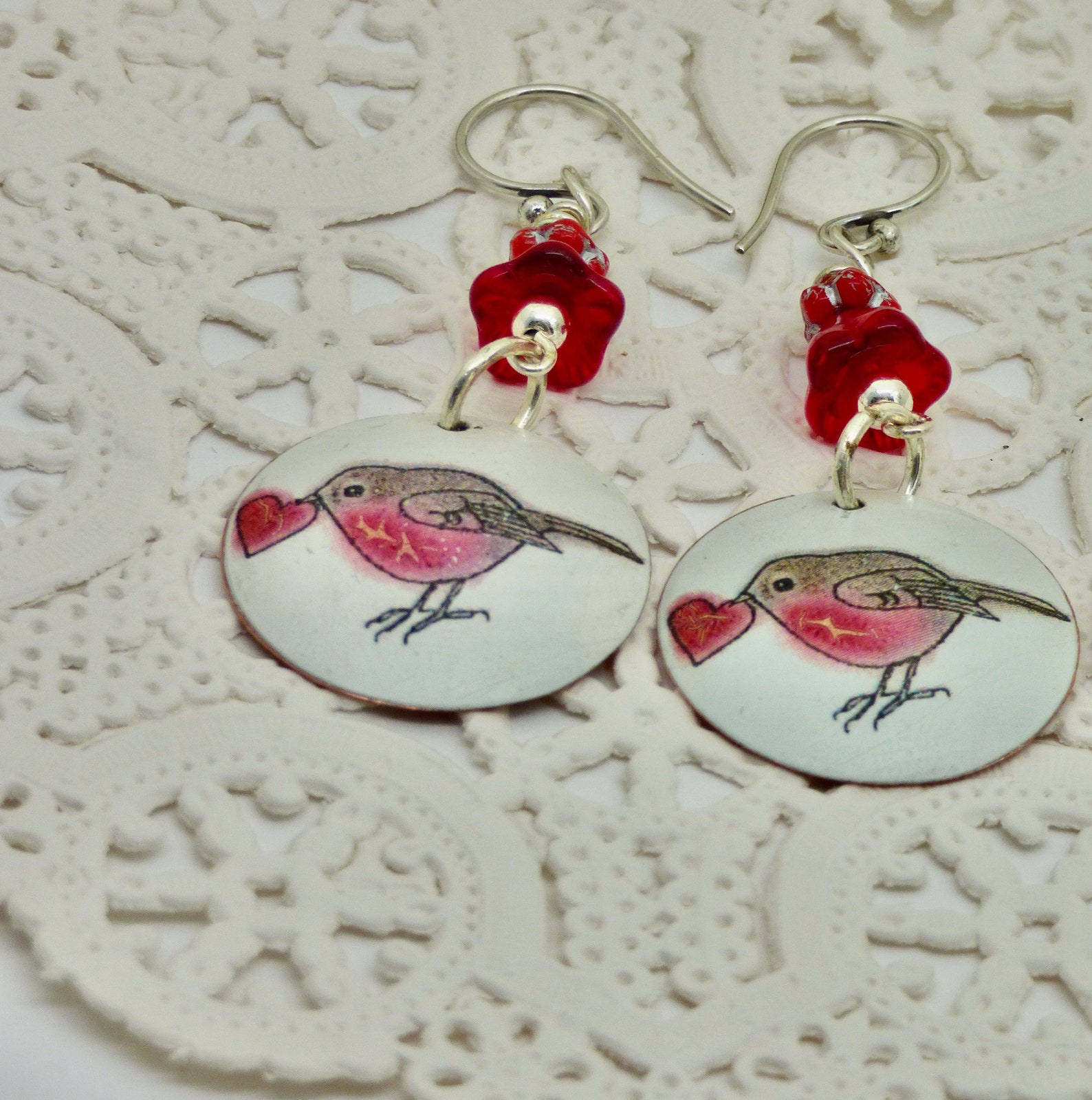 Red Robin Earrings, Handmade Bird Art Jewelry, Gift for Birders, Nature ...
