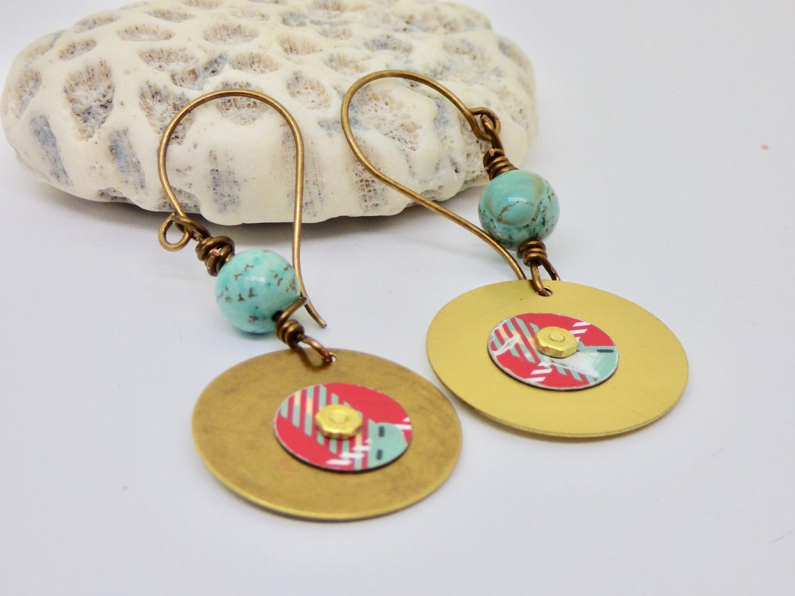 Handmade Modern Plaid Earrings Red and Gold Geometric - Etsy