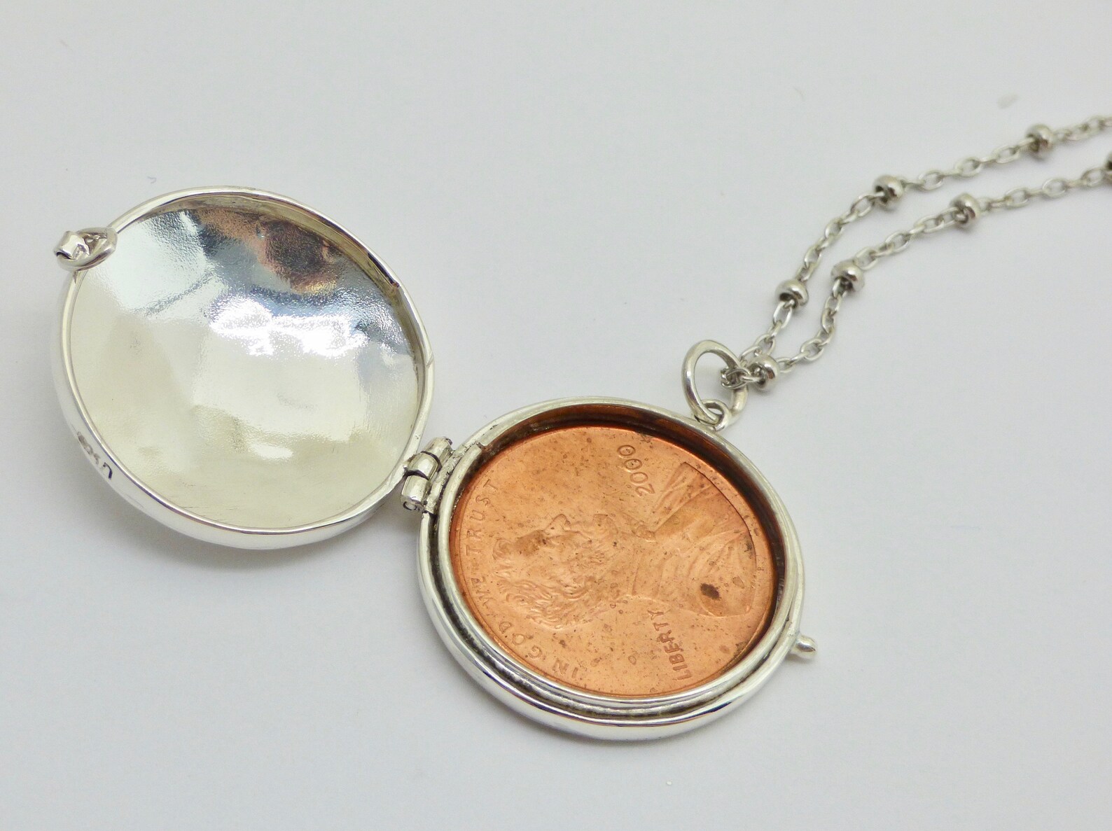 Round Sterling Locket With Hammer Finish on Unique Chain. | Etsy