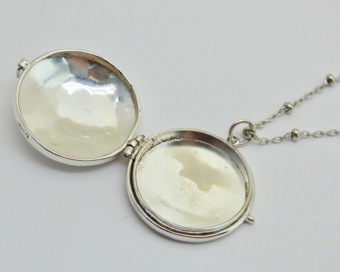 Round Sterling Locket With Hammer Finish on Unique Chain. | Etsy