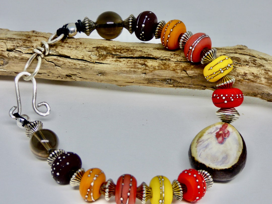 Farmhouse Chicken Bracelet, Handmade Art Jewelry, Warm Vibrant Colors ...