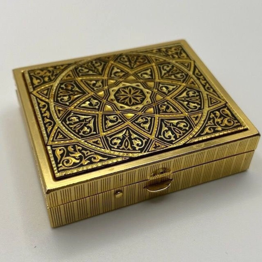 Vintage Damascene Gold Star Pill Box With Mirror & Tri-compartment Box ...