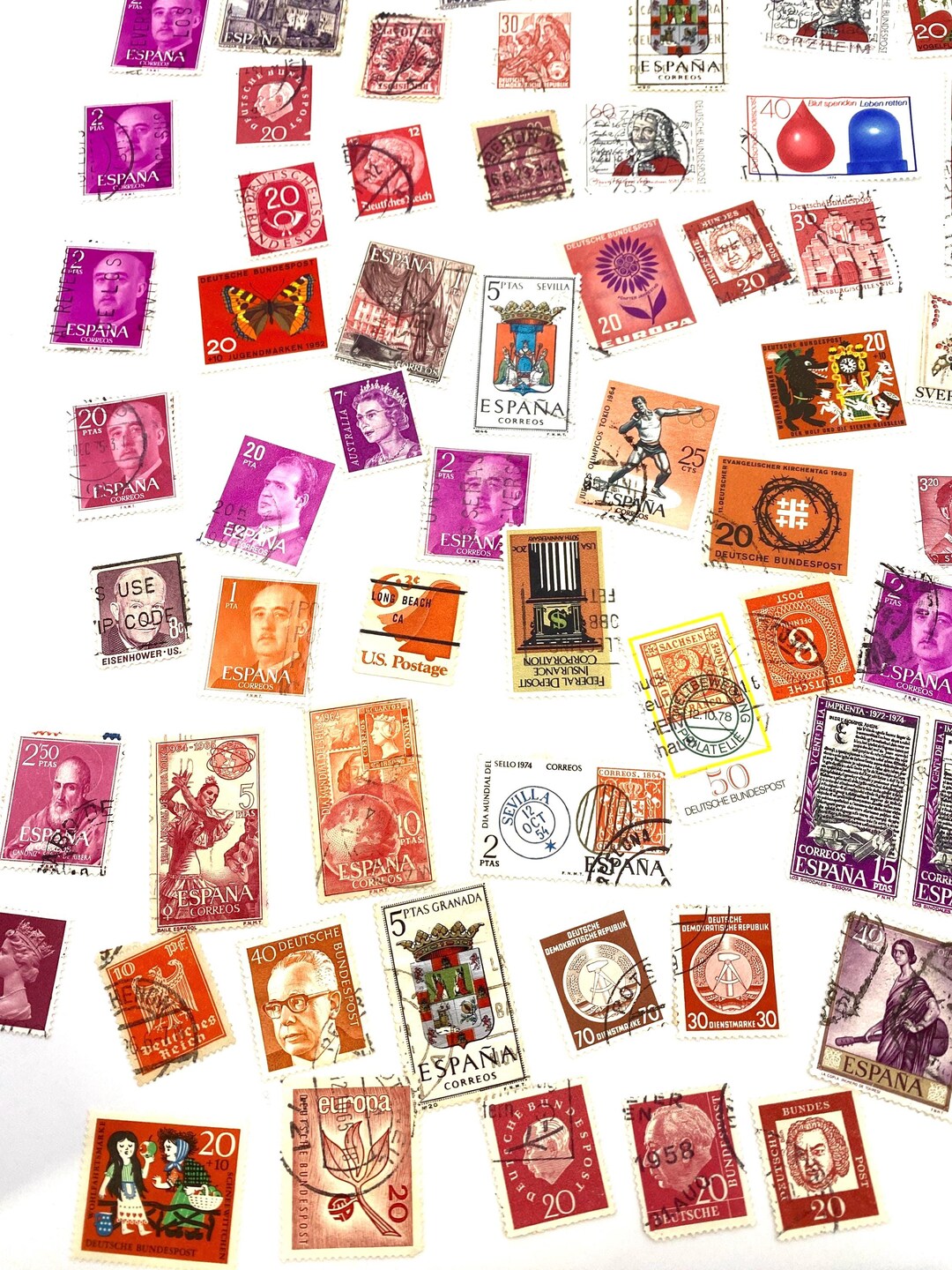 Vintage Used Red & Pink Postage Stamps: Crafting, Collecting - Etsy