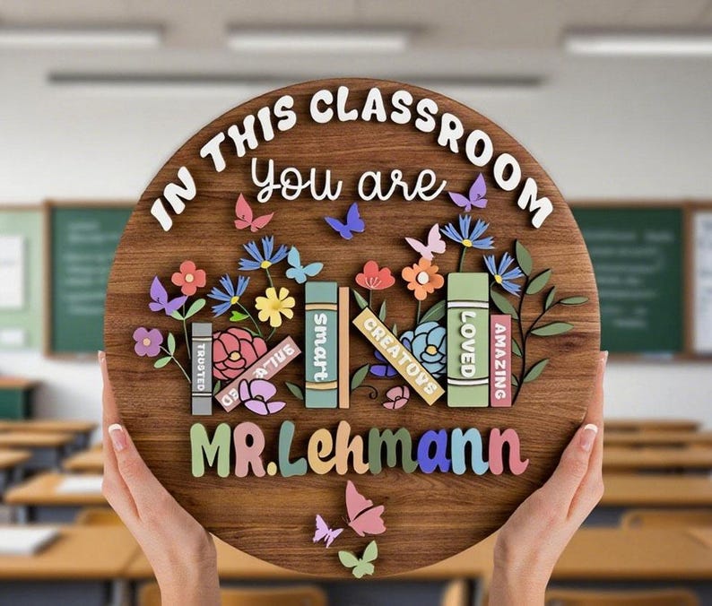 Custom 3D Teacher Door Hanger, Gift for Teacher, Floral Teacher Name ...