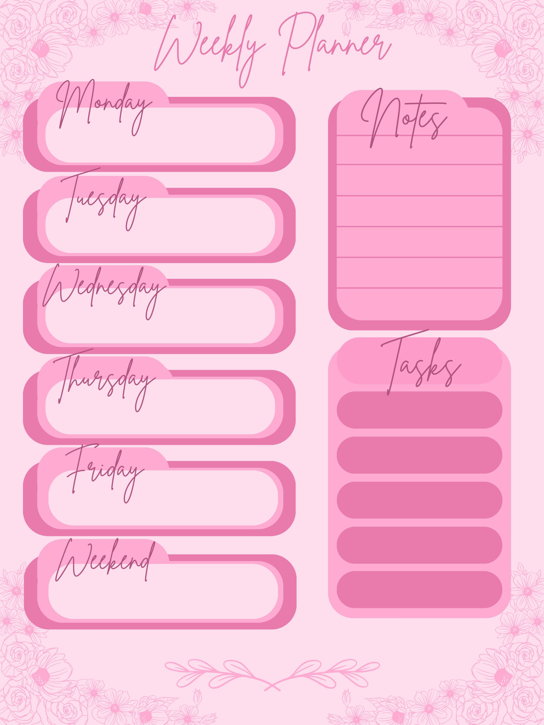 Pink Floral Weekly and Daily Planner - Etsy