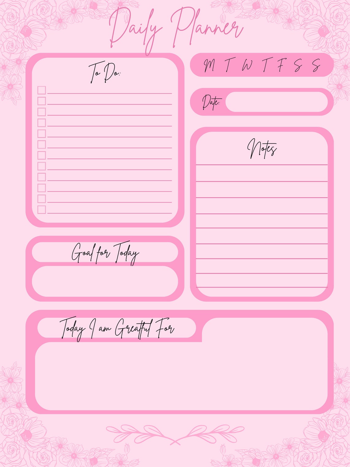 Pink Floral Weekly and Daily Planner - Etsy