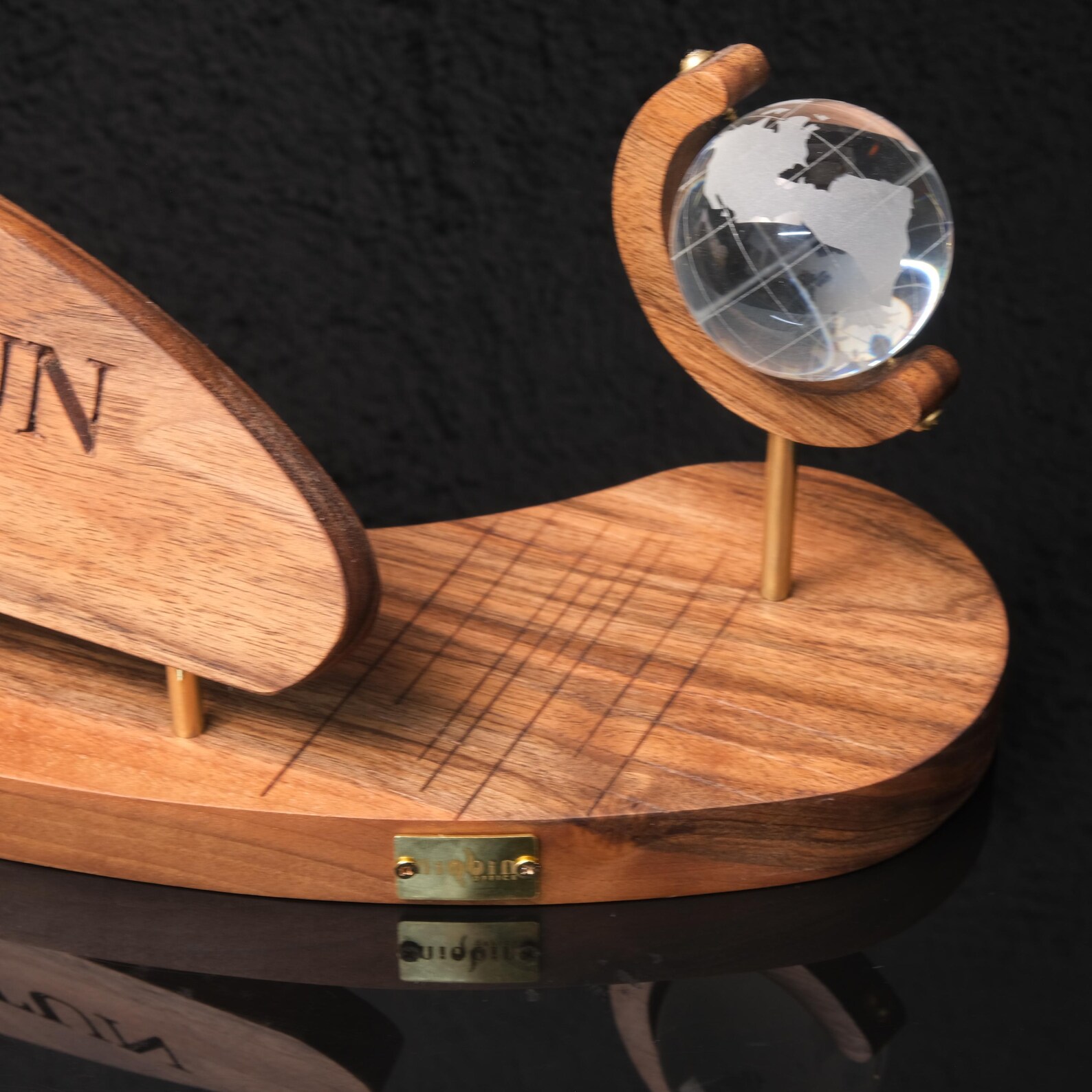 Luxury Walnut Desk Name Plate With Crystal Globe – Personalized ...