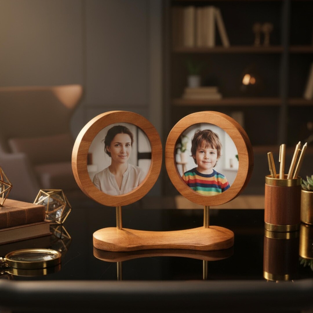 Duoform Double Wooden Photo Frame | Handmade Solid Walnut & Brass Desk ...